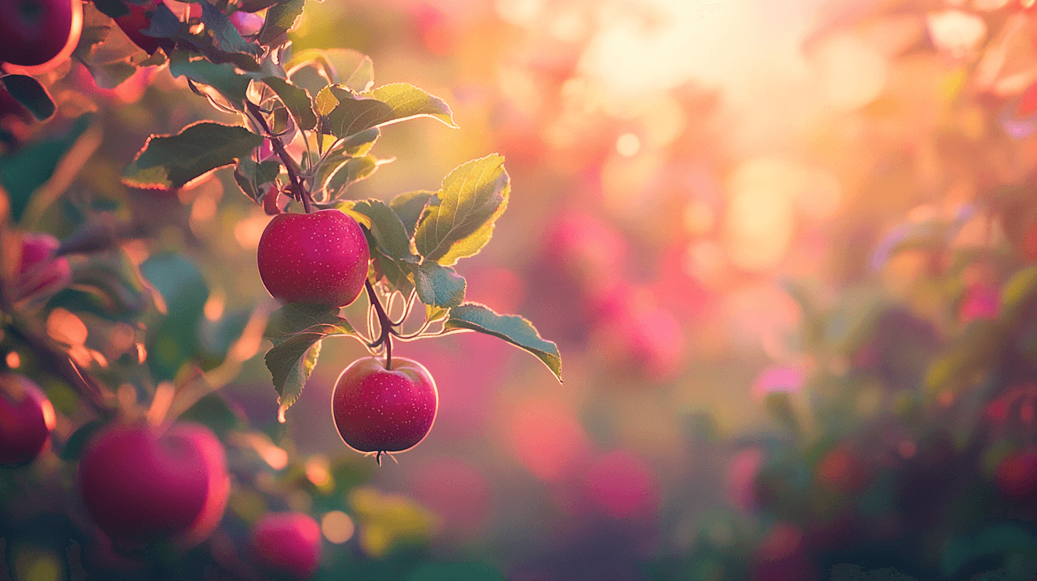 Apple orchard at sunset
